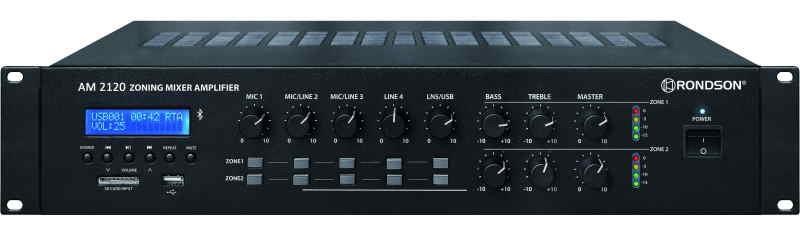 Amplificateur 2x120 Watts - 100 V - 4 Ohms AM 2120 RONDSON